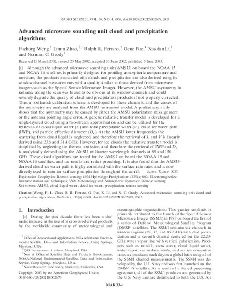 Pdf Advanced Microwave Sounding Unit Cloud And Precipitation Algorithms