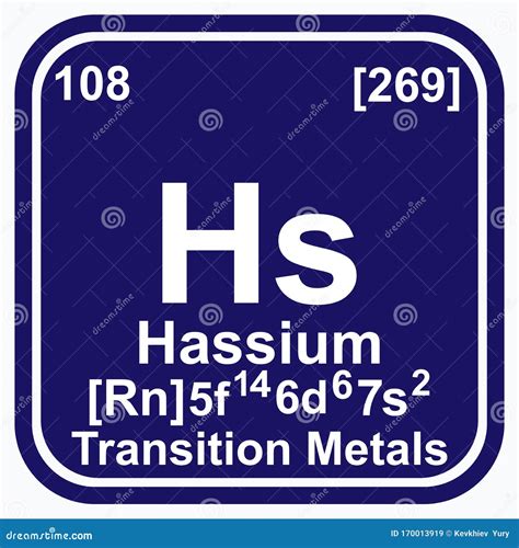 Hassium Periodic Table Chemical Element Mendeleev Table Hassium Atom Sign Vector Illustration