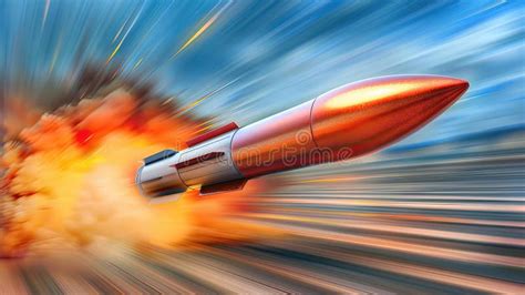 A Rocket Is Flying Through The Air With A Bright Orange Tip Stock Image Image Of Launch