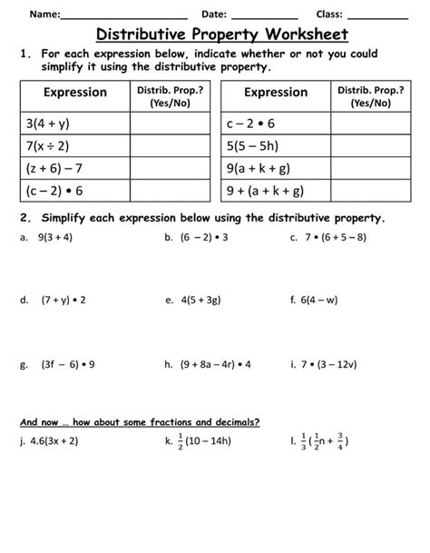 Printable Distributive Property Worksheet Homework Free Download And