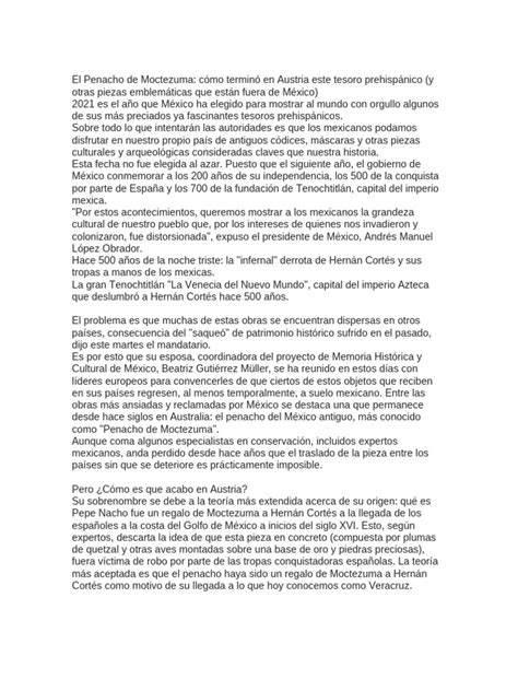 El Penacho De Moctezuma Pdf México Hernán Cortés