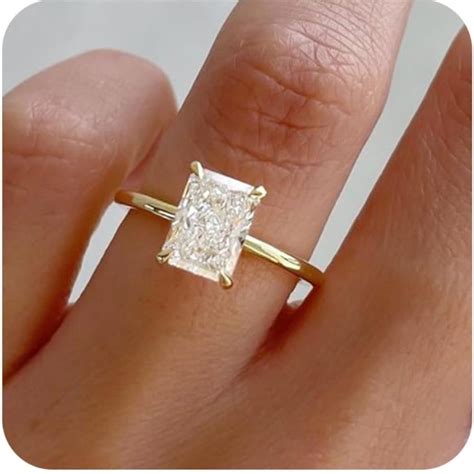 Solitaire Gold Rectangle Engagement Ring In 2025 Rectangle Engagement Rings Engagement Ring
