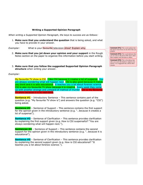 Sample Writing A Supported Opinion Paragraph