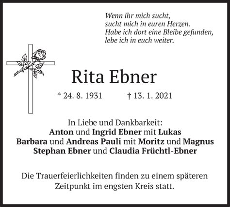 Traueranzeigen Von Rita Ebner Trauer Merkur De