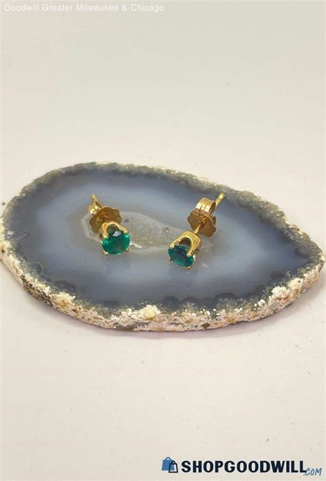 14k Yellow Gold Emerald Post Earrings 08g