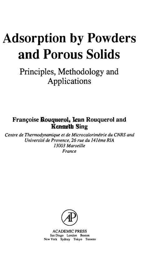 Solution Adsorption By Powders And Porous Solids Principles