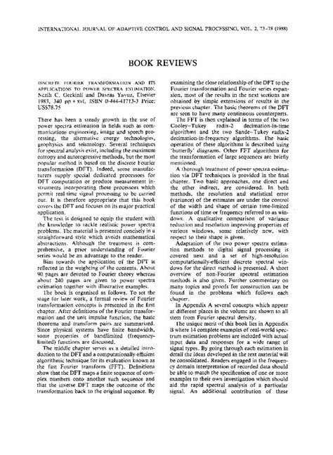 Pdf Discrete Fourier Transformation And Its Applications To Power
