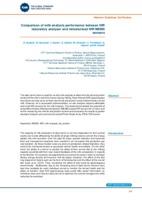 Pdf Comparison Of Milk Analysis Performance Between Nir Laboratory Analyser And Miniaturised