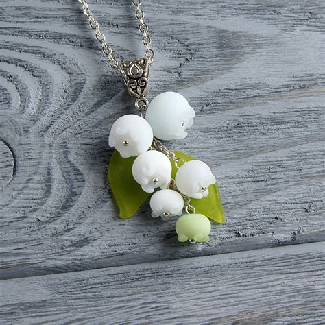 Lily Of The Valley Necklace • Green Floral Spring Jewelry • Summer