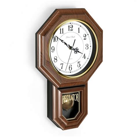 Wall Clock，imitation Wood Plastic Regulator Clock With Pendulum Brown