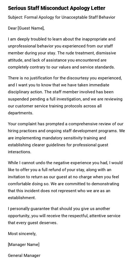 Apology Letter To Hotel Guest