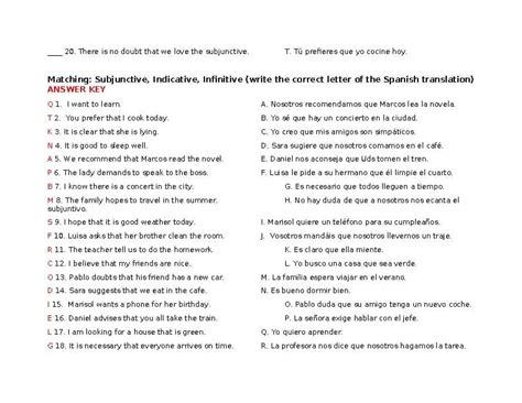 Subjunctive Indicative Infinitive Matching Translation Practice By