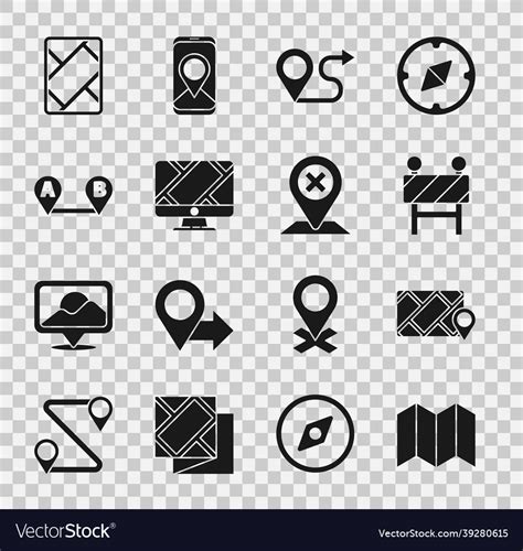 Set Folded Map City Navigation Road Barrier Vector Image