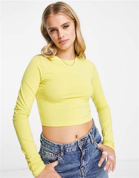 Weekday Mini Long Sleeve Crop Top In Yellow Asos