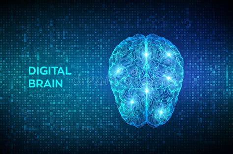 Brain Digital Brain On Streaming Matrix Digital Binary Code Background