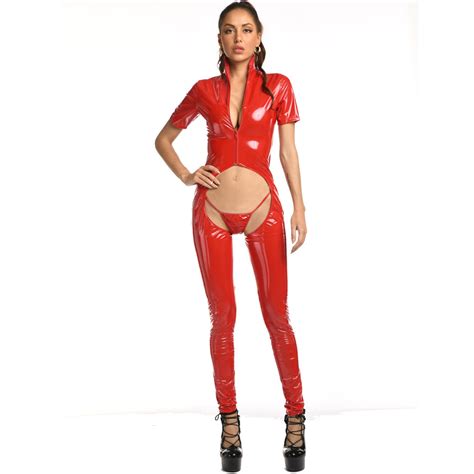 Yomorio Plus Size Crotchless Catsuit Short Sleeve Latex Jumpsuit One P