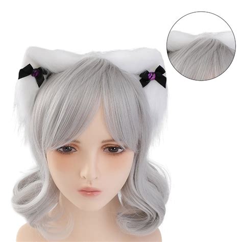 Fenohrefe Plush Cat Ear Headbands With Devil Eye Bowknot Cat Ear