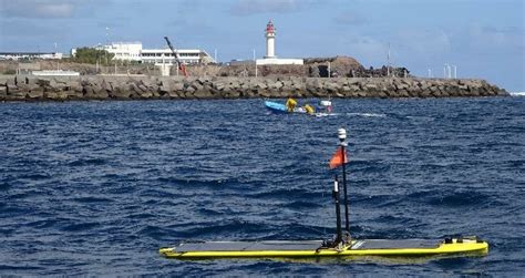 Wave Glider Asv Starting A Mission Conducted By Plocan While Small Usv