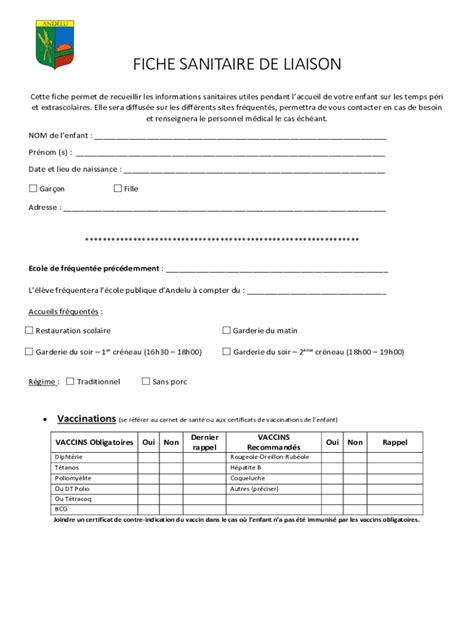 Remplissable En Ligne Fiche Sanitaire De Liaison Bordeaux L Apeef