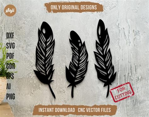 Three Feathers Svg Laser Cut Dxf Cdr Vector File For Cnc Cricut