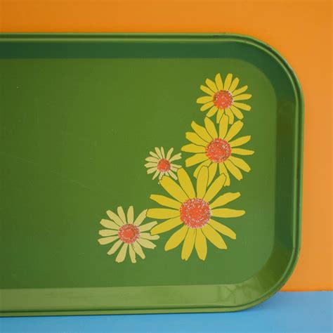 Vintage 1960s American Tin Tray Flower Power Pineapple Retro