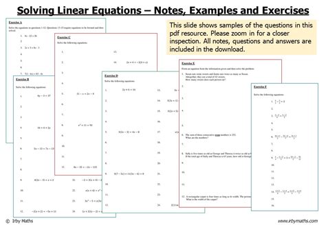Solving Linear Equations Notes Examples And Exercises Teaching Resources
