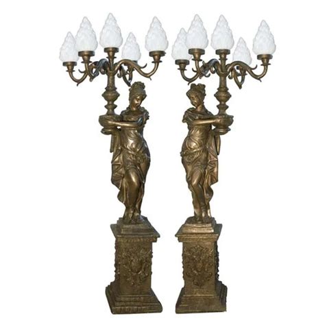 Antique Lady Statue Floor Lamp Bronze Luxury European Folk Art