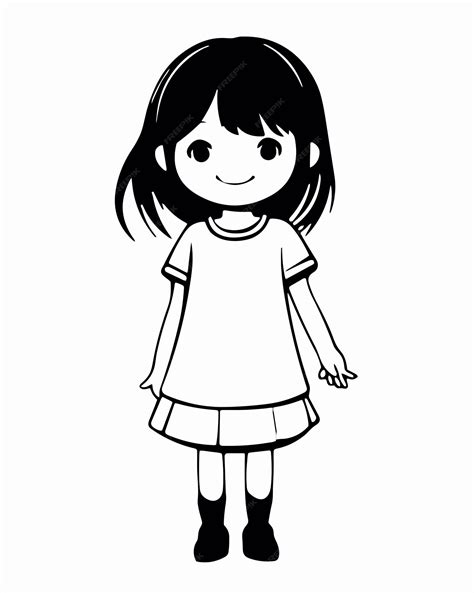Premium Vector Black And White Drawing Of A Girl In A Dress