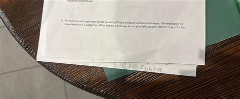 Solved Thyroid Hormone Replacement Pills Synthroid R