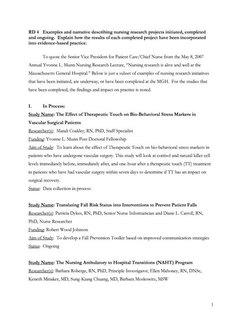 Fillable Online Rd 4 Examples And Narrative Describing Nursing Research