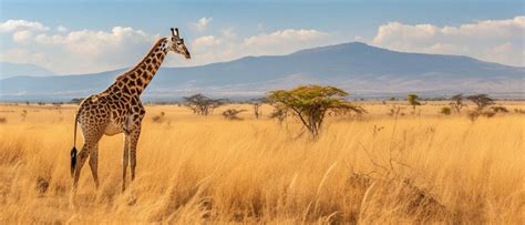 Premium Photo Giraffe Walking Through The Grasslands