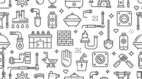 Seamless Pattern With Line Style Plumbing Icons Thin Line Background