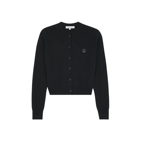 W 메종 키츠네 볼드 폭스 헤드 패치 레귤러 가디건 블랙 Maison Kitsune Kream