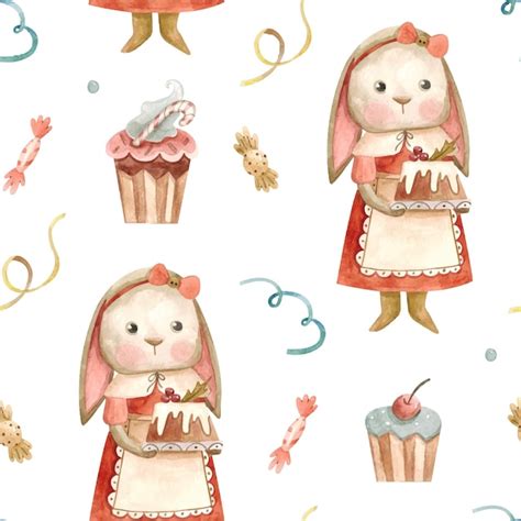 Premium Vector Pattern With Bunny And Sweets