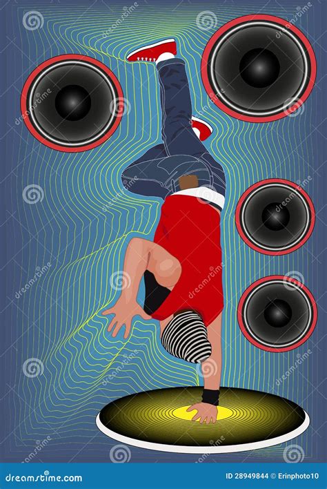 Flyer Bboy In Cap Shows Power Moves Cartoon Vector