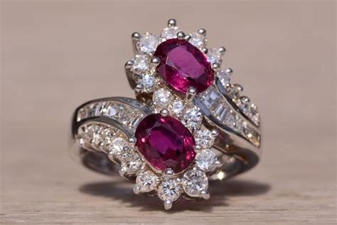 Natural Double Ruby Bypass Ring With Diamonds Etsy Bypass Ring