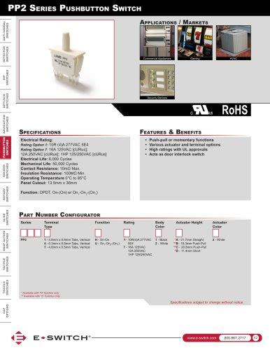 700 Series Snap Acting Push Button Switches E Switch Pdf Catalogs Technical Documentation