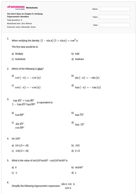 50 Trigonometric Identities Worksheets On Wayground Free And Printable