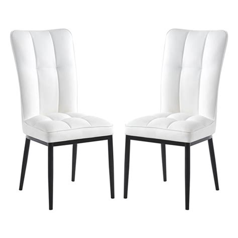Tavira White Faux Leather Dining Chairs With Black Legs In Pair