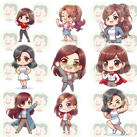 Strong Chibi Woman Set Of 20 Clipart Png Bundle Feminist Chibi