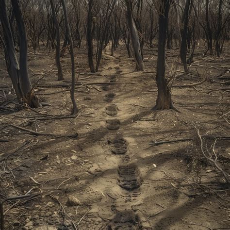 Dusty Footprints On A Path Through A Droughtstricken Forest Premium