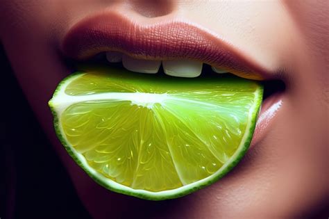 Premium Photo Closeup Of Lips Holding A Lime