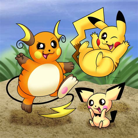 Pichu Pikachu And Raichu Print By Aleximusprime On Deviantart