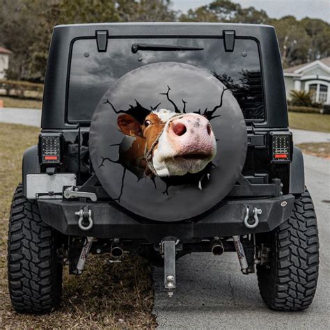Funny Cow Face Jeep Tire Cover T For Campers And Off Roaders Animebape