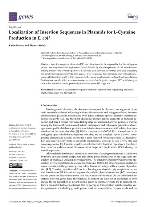 Pdf Localization Of Insertion Sequences In Plasmids For L Cysteine Production In E Coli