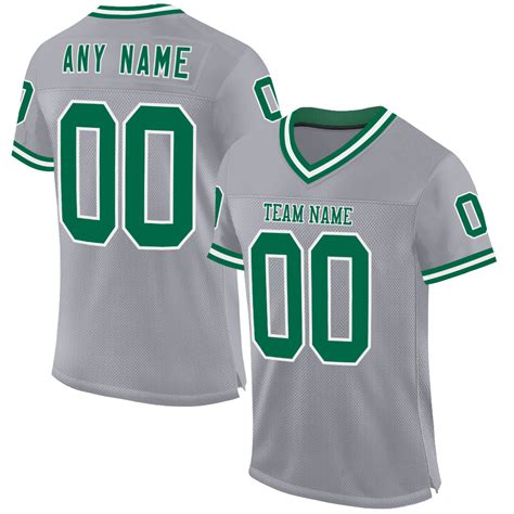 2024 Custom Gray Kelly Green White Mesh Authentic Throwback Football