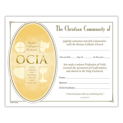Ocia Certificates 100 Pk [consumer]catholic Ts And More