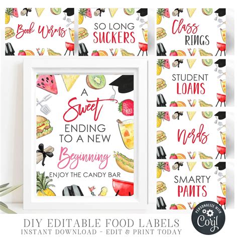 Editable Graduation Bbq Candy Bar Graduation Candy Bar Labels A Sweet Ending To A New