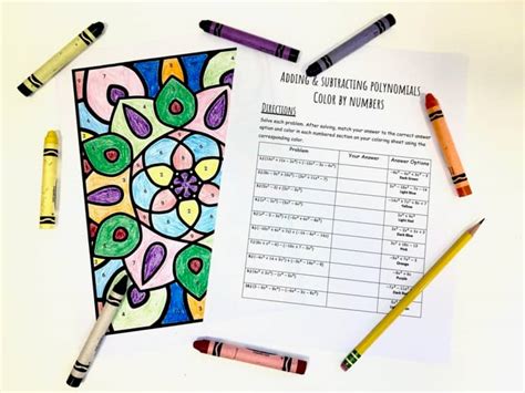 Adding And Subtracting Polynomials Color By Numbers Activity Tpt