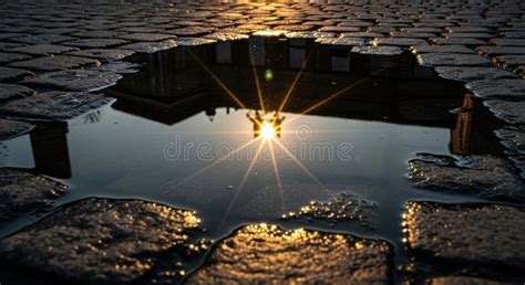 Sunset Reflection In Puddle Stock Illustration Illustration Of